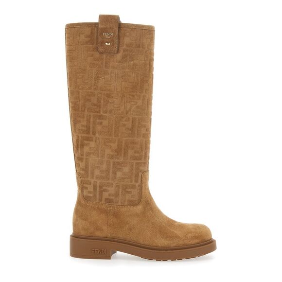 Fendi | Shoes | Fendi Women Beige Kneehigh Boots With Allover Embossed ...